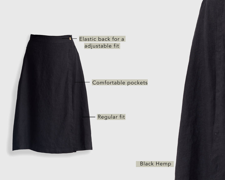Overlap Black Midi Skirt For Women | Reistor