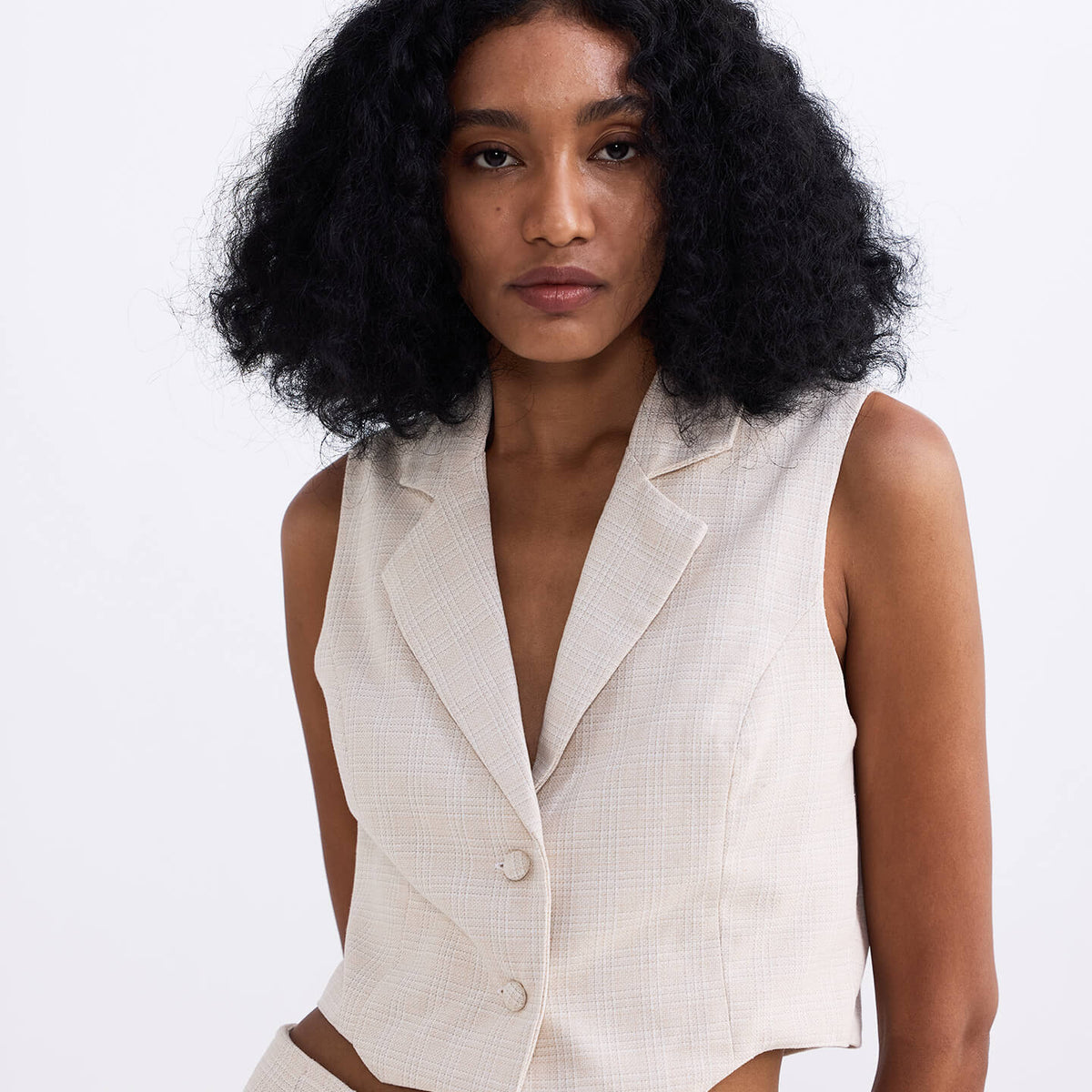Cropped Cotton Tweed Vest in Cream – Reistor